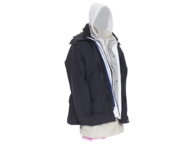 Balenciaga Runway Layering 7 Layer Pink Lined Parka Jacket Black Nylon ...