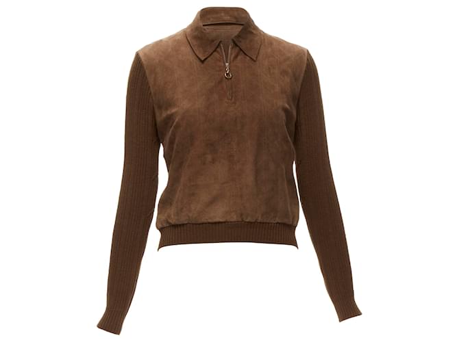 Christian Dior Vintage Cannage Stitch Brown Suede Ribbed Half Zip ...