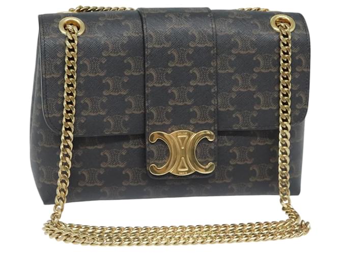Céline CELINE Triomphe Chain Shoulder Bag PVC Black Gold Auth 89361S ...