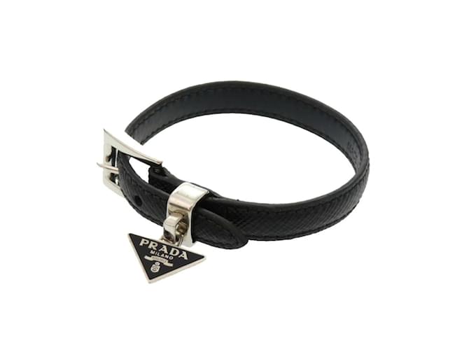 Prada Plate Leather Black Charm Bracelet Metal ref.1671159 - Joli Closet