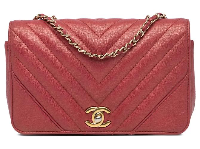 Chanel Red Mini Chevron Caviar Statement Flap Leather ref.1681576 ...