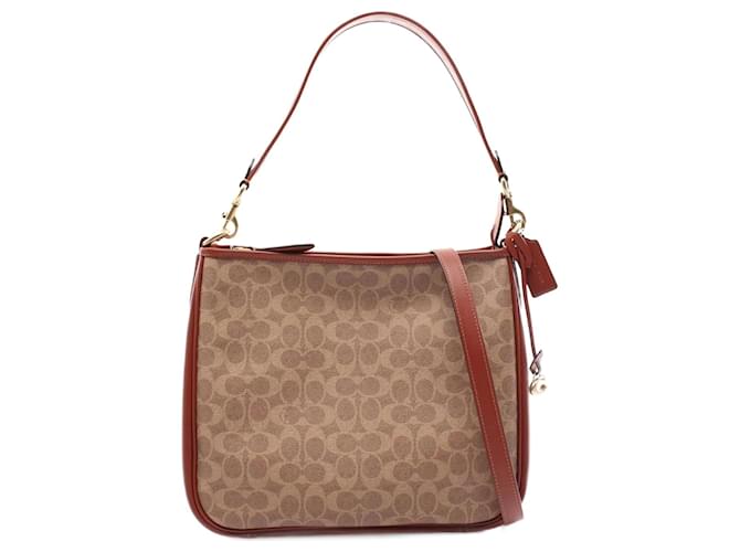 Coach Carrie Signature Canvas Shoulder Bag Beige Dark red ref.1707619 ...