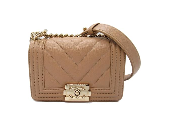 Chanel Boy Chanel V-Stitch Chain Shoulder Bag Beige Leather ref.1707660 ...