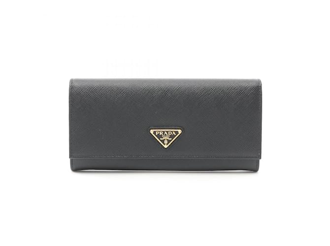 Prada Saffiano Triang Bi-fold Long Wallet Black Leather ref.1708026 ...