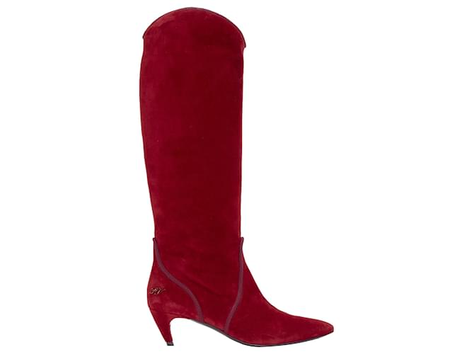 Roger Vivier suede piping RV charm kitten heel cowboy boot Red ref ...