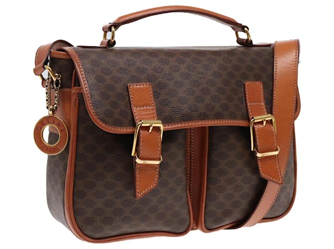 Céline CELINE Macadam Canvas Shoulder Bag PVC Leather Brown Gold Auth ...