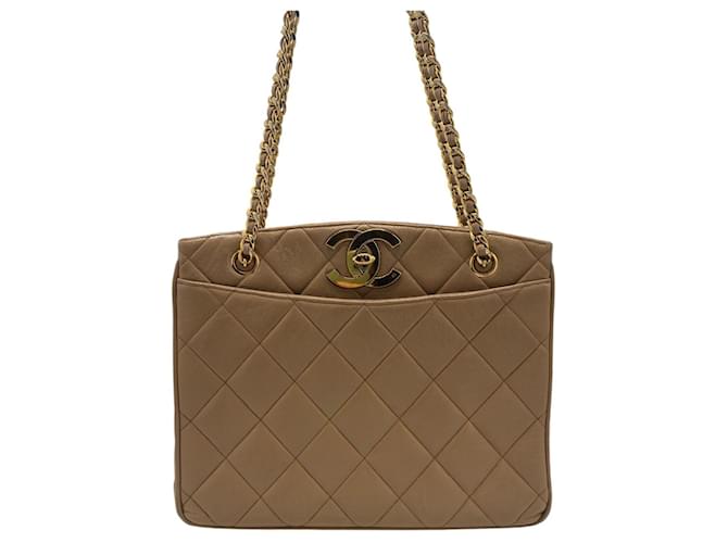 Chanel 24K Big CC Vintage Beige Lambskin Pocket Chain Tote Bag Leather ...