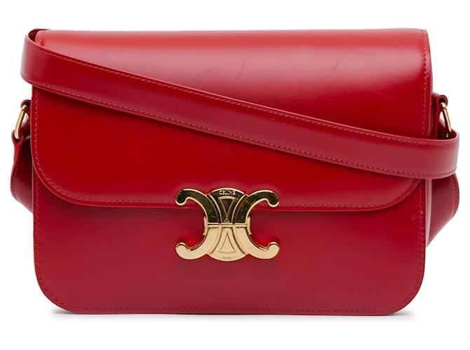 Céline Celine Red Medium Triomphe Crossbody Bag Leather Pony-style ...
