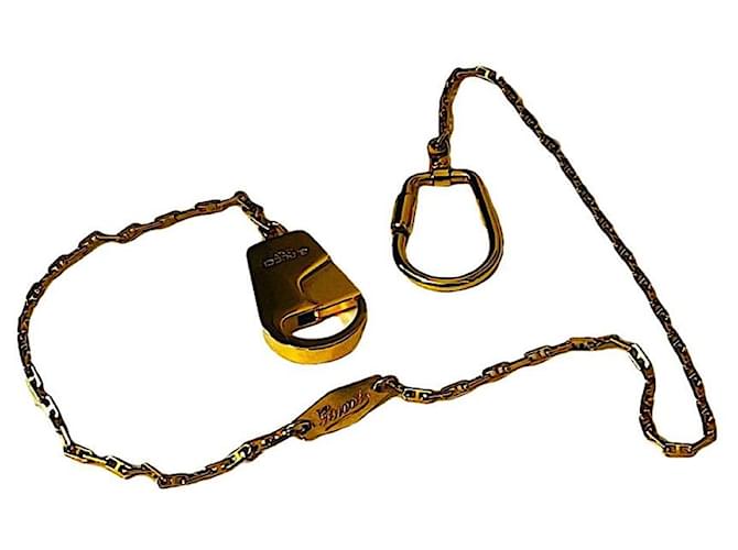 Authentique Vintage Gucci Rare Chaîne de Clé Longue Plaquée Or Gravée G ...