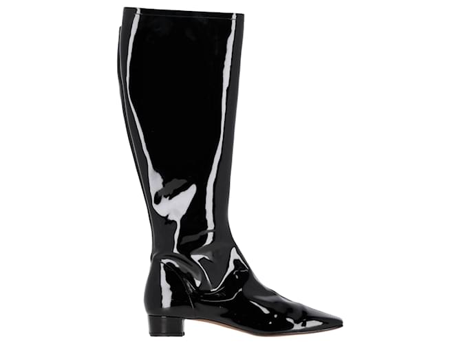 Bottes zippées jusqu'au genou Edie en cuir verni noir de By Far Cuir ...