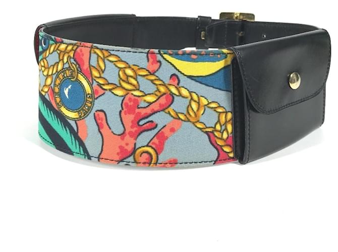 Céline Celine Wide Belt with Scarf Pattern Waist Bag Black Multiple ...