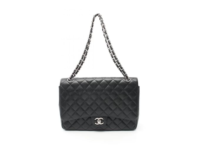 Chanel Matelasse 34 Classic Maxi W Flap Shoulder Bag Black Leather ref ...