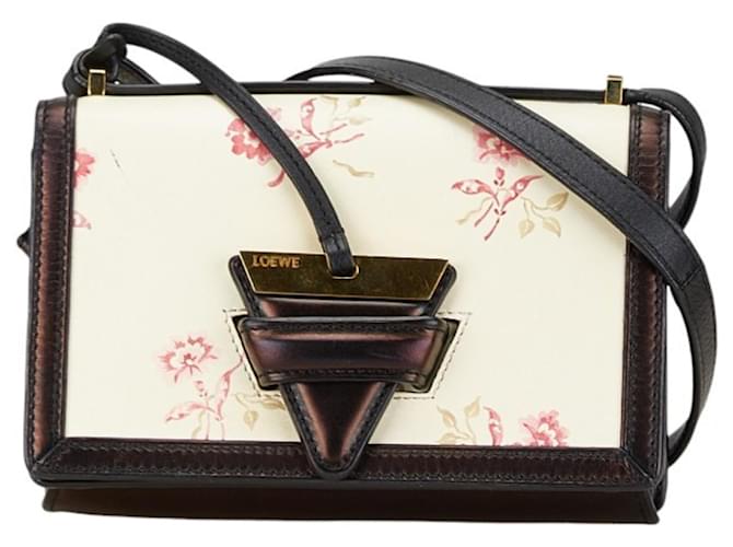 Loewe Barcelona Flower Pattern Shoulder Bag Black White Cream Leather ...