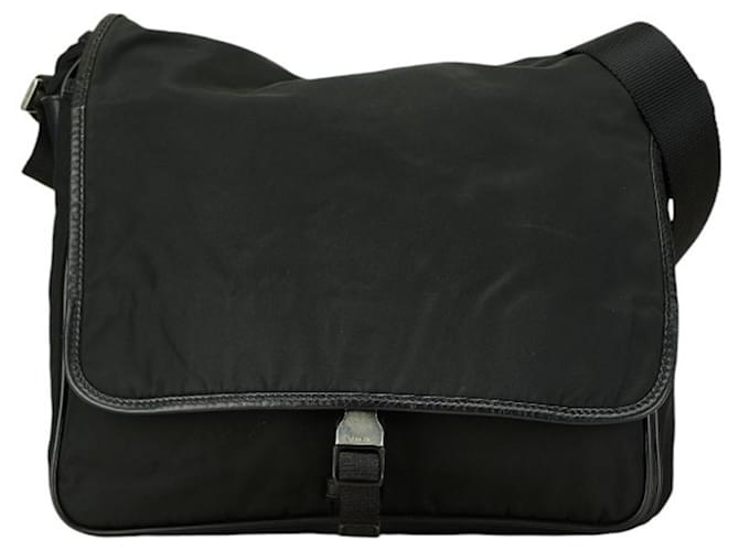 Prada Triangle Plate Shoulder Bag Black Leather Nylon ref.1724860 ...