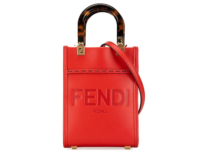 Red Fendi Mini Sunshine Shopper Tote Satchel Leather ref.1725767 - Joli ...