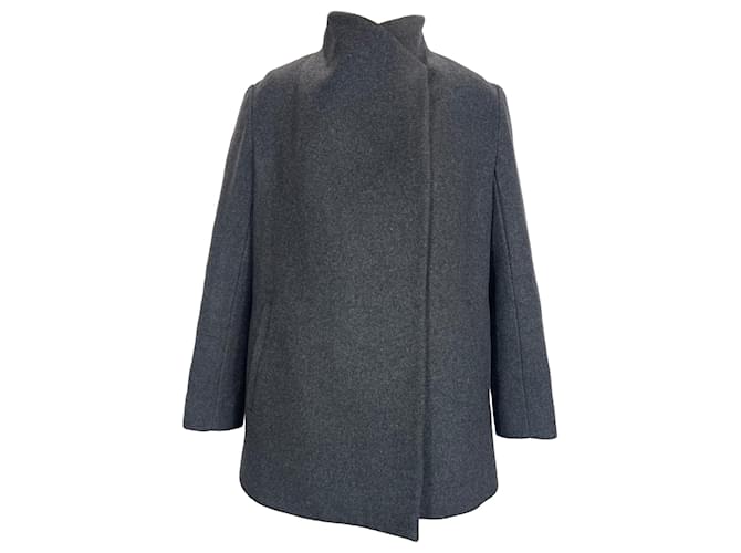 Theory Overlap Coat in Grey Wool (Sold) - Joli Closet