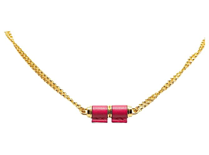 Hermès Hermes Charnier Necklace in Gold and Pink Leather Golden Gold ...