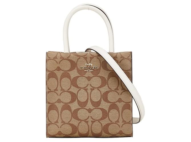 Coach Carry Crossbody Signature Handbag Brown White Leather Plastic ref ...