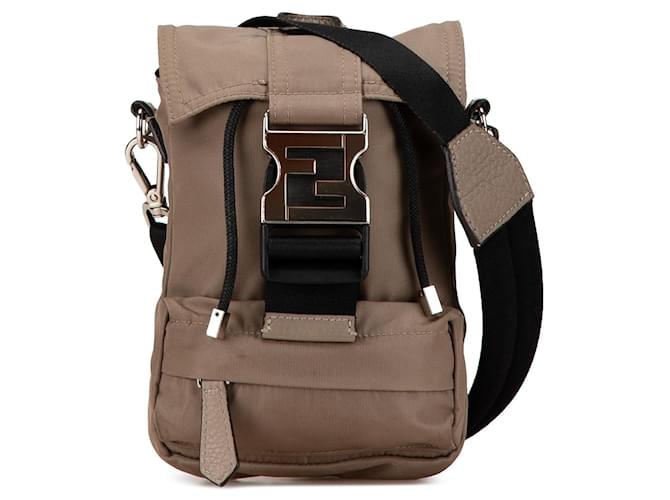 Brown Fendi Mini Fendiness Nylon Convertible Backpack Leather ref ...