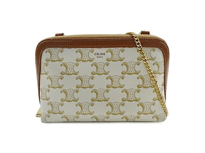 Céline Celine Women's Triomphe Shoulder Bag White Leather Cloth ref ...