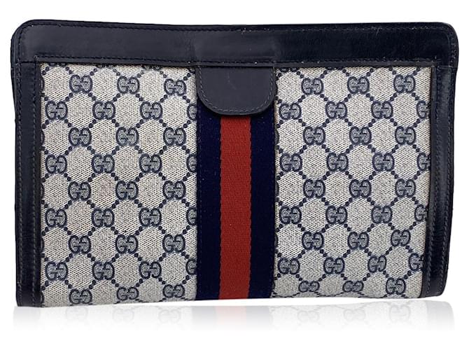 Ophidia Gucci Vintage Blue Monogram Canvas Cosmetic Bag Clutch Stripes ...