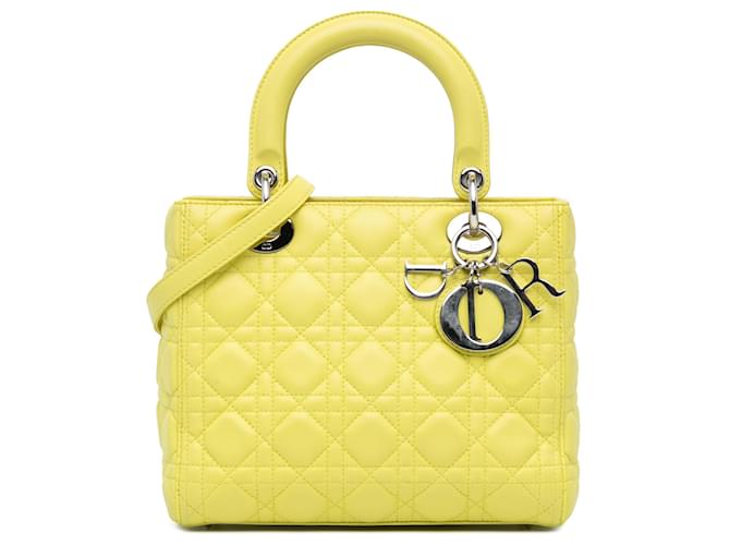 Yellow Dior Medium Lambskin Cannage Lady Dior Satchel Leather ref ...