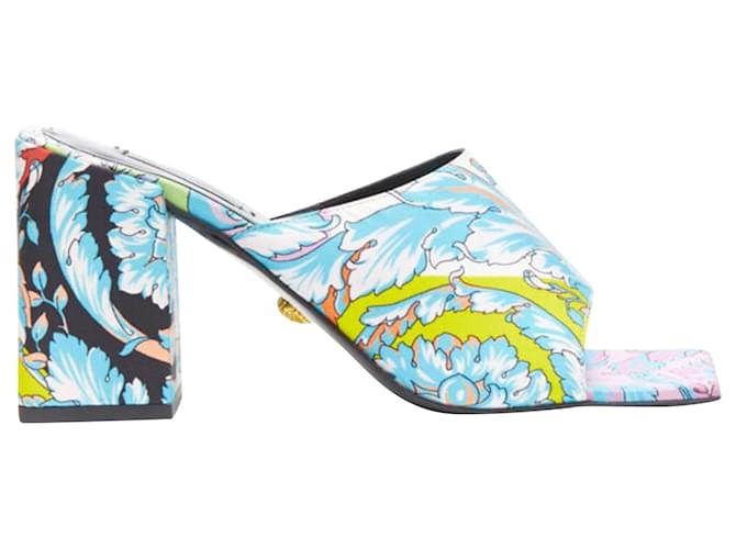 Versace Technicolor Baroque Open Round Toe Block Heel Sandals Multiple ...