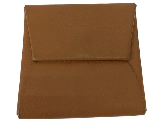 Hermès Hermes Bastia Coin Case Gold Brown Golden Metallic Leather ref ...