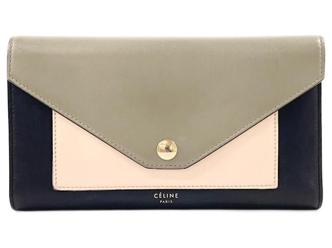 Céline Celine Tri-folded Long Wallet Black Multiple colors Leather ref ...