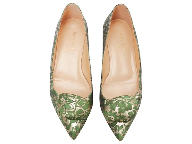 Rupert Sanderson Aga brocade embellished pointy flats Green Cotton ref ...
