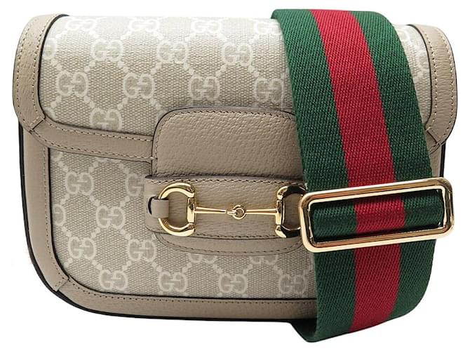 NINE GUCCI HORSEBIT 1955 CANVAS SHOULDER BAG 658574 HANDBAG PURSE Beige Leather ref.1758141 ...