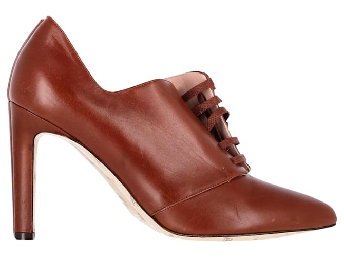 Max Mara Selina Lace-Up Oxford Heels in Brown Leather ref.1759028 ...