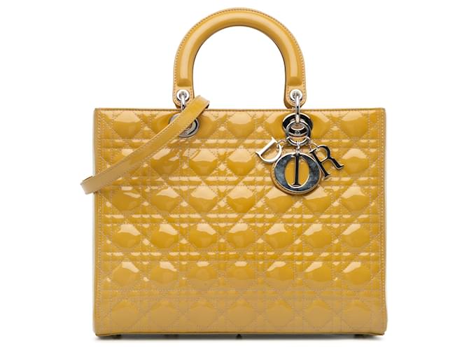 Yellow Dior Large Patent Cannage Lady Dior Satchel Leather ref.1762216 ...