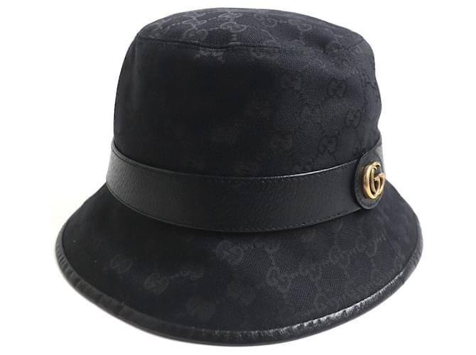 Gucci GG Canvas Fedora Hat with Gold Logo Black Cloth ref.1763393 ...