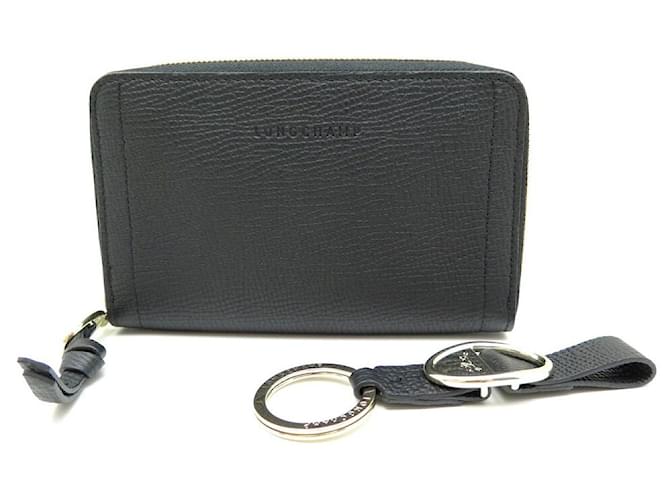 NINE LONGCHAMP MAILBOX COMPACT WALLET + BLACK LEATHER KEYCHAIN ref ...