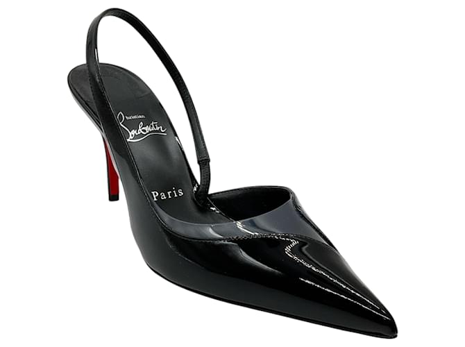 Christian Louboutin Black Patent Leather Posticha 80 Slingback Pumps ...