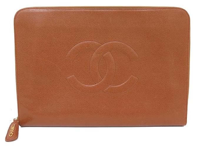 VINTAGE CHANEL COMPUTER POUCH CC LOGO CAVIAR LEATHER CAMEL GOLD POUCH ...