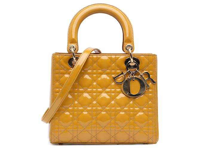 Yellow Dior Medium Patent Cannage Lady Dior Satchel Leather ref.1786036 ...