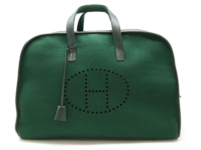 Hermès Hermes Felt Leather Boston Travel Bag Dark Green Cloth ref ...