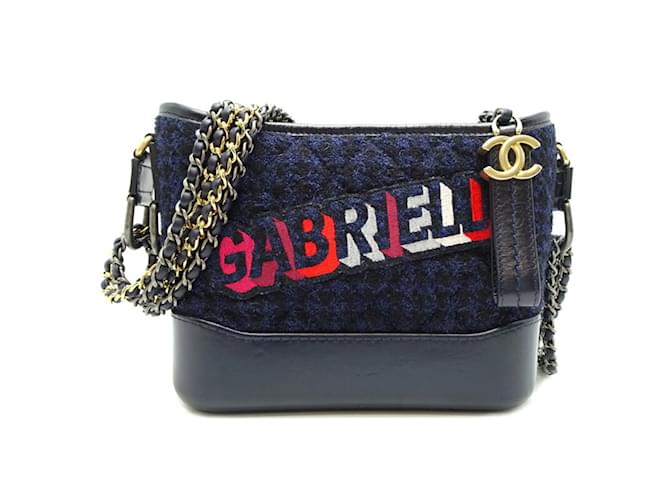 Chanel Gabrielle de Chanel Small Shoulder Bag Navy blue Leather Tweed ...