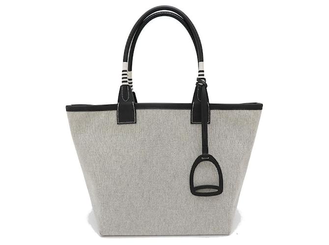 Hermès Hermes Steeple 28 Canvas Leather Tote Bag Black Cloth ref ...