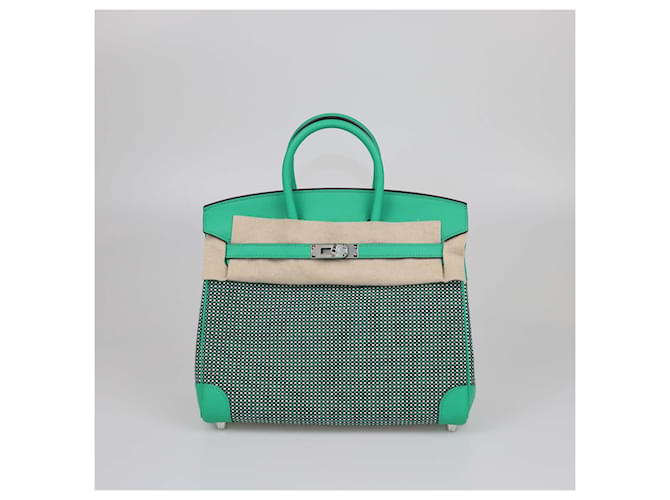 Hermès Hermes Vert Comics/Craie/Noir Swift Toile Quadrille Birkin 25 ...