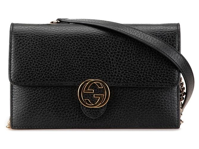 Gucci Interlocking G Chain Wallet Shoulder Bag Navy blue Leather ref ...
