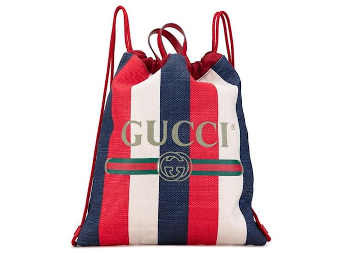 Gucci Drawstring Backpack White Red Multiple colors Leather Cloth ref ...