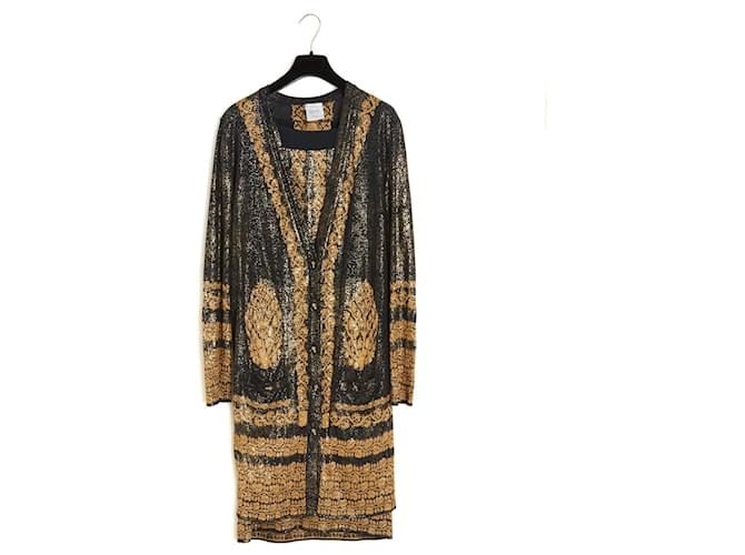 Chanel 2010 Jacket Dress Set FR40 Black Gold Knit UK12 US10 Golden ...