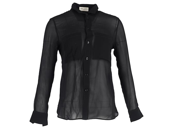 Saint Laurent Sheer Long Sleeve Shirt in Black Silk ref.1844968 - Joli ...