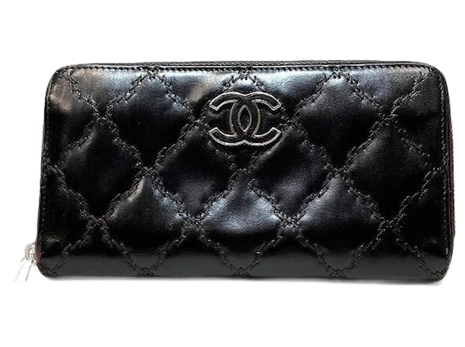 Chanel Leather Round Zipper Wallet Black ref.1851646 - Joli Closet