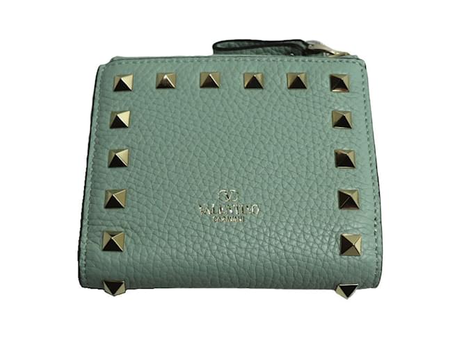 Valentino Garavani Rockstud Compact Wallet Light green Leather ref ...
