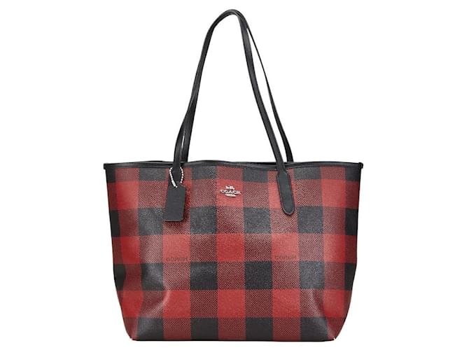 Coach Check Buffalo Plaid Print PVC Leather Tote Bag Black Plastic ref ...