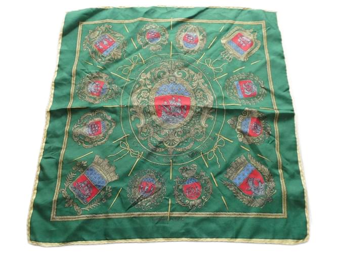 Hermès Gavroche scarf "The Arms of Paris" Green Silk ref.1857688 - Joli ...